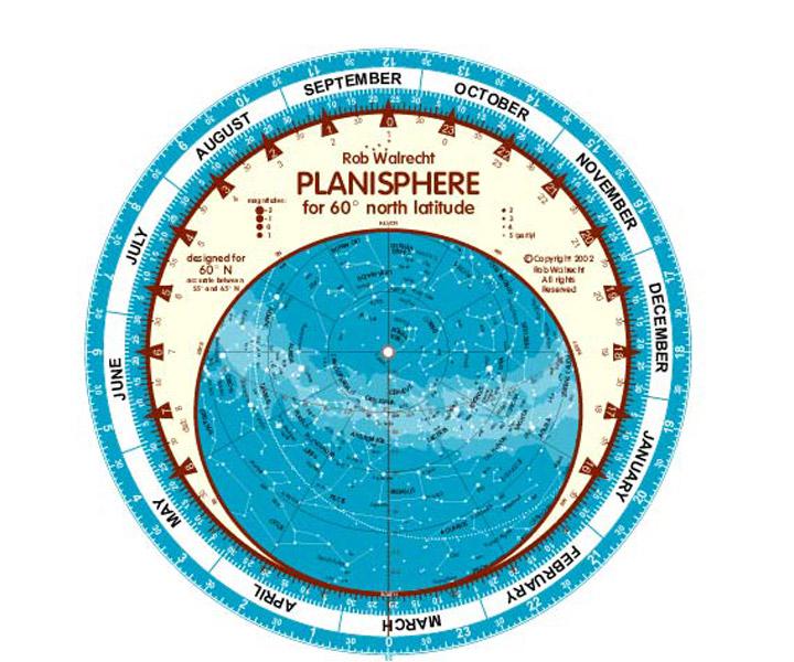 Teleskop-Express: Planisphere star map for 60° N-PlaniN60